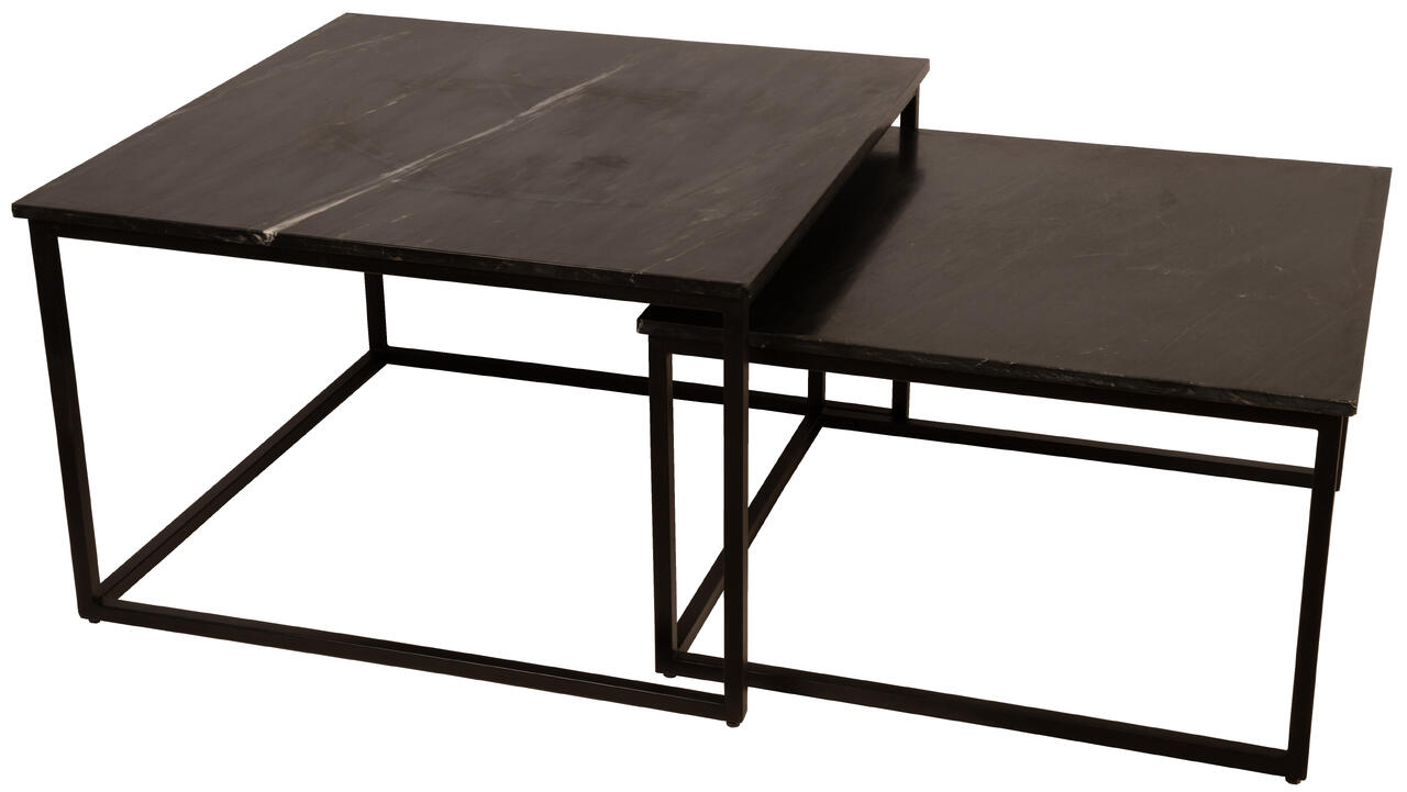 Bord firkant sort metall sort marmor s/2 70x70x42cm/80x80x50cm ...